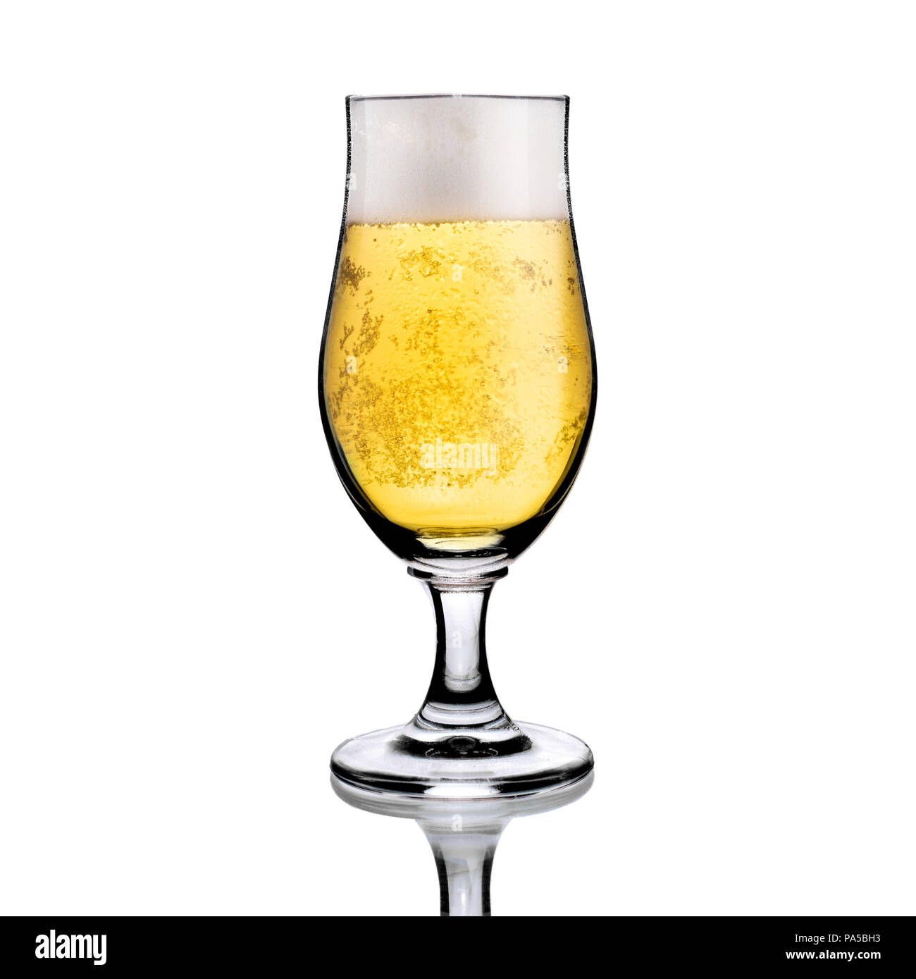 Beer wineglass goblet with white foam and bubbles, isolated on white ...