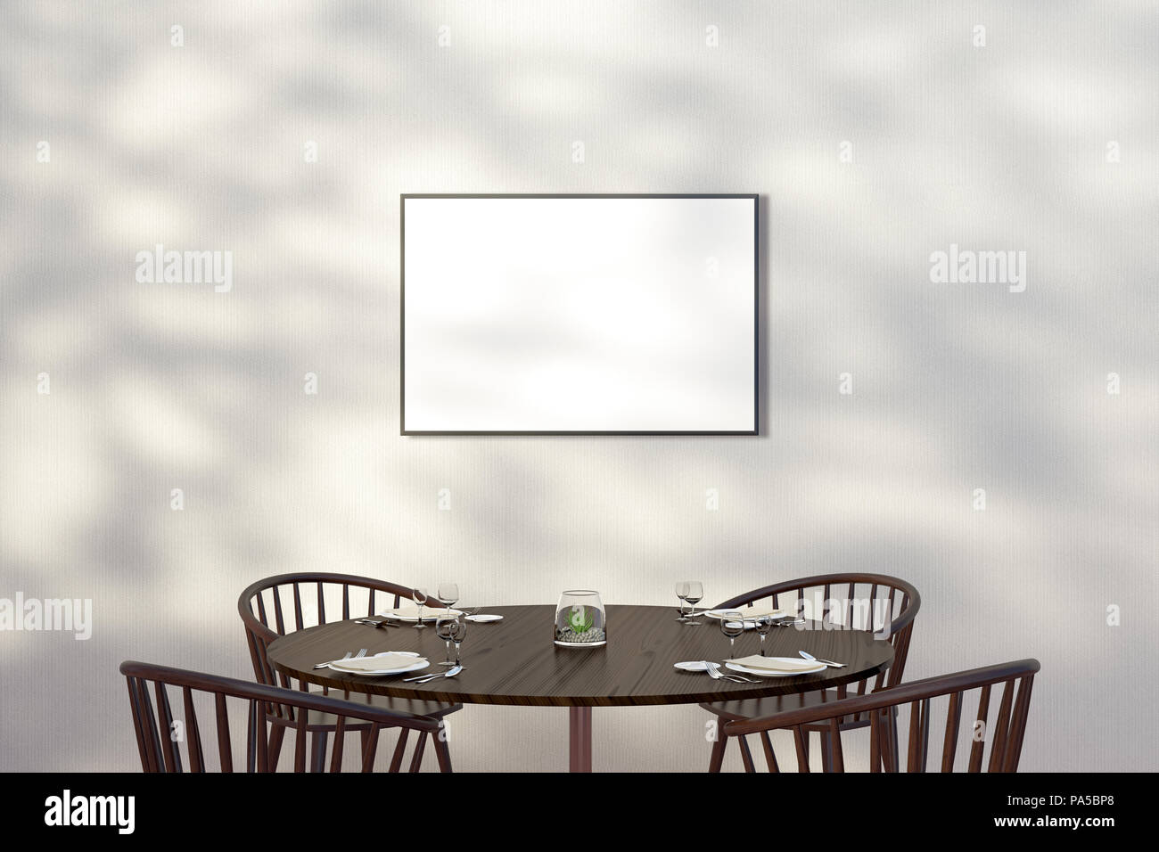 Modern restaurant interior with served tables and blank horizontal ...