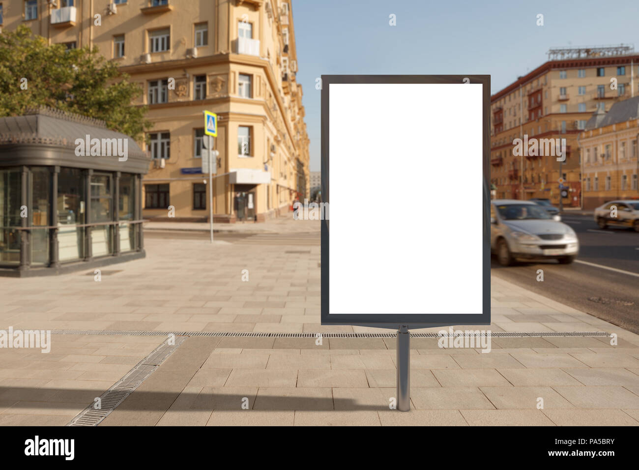 Blank street billboard poster stand on city background. 3d illustration ...
