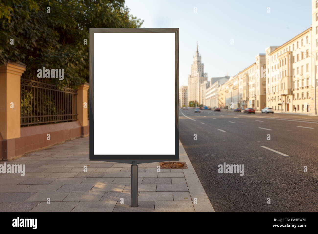 Blank street billboard poster stand on city background. 3d illustration Stock Photo - Alamy