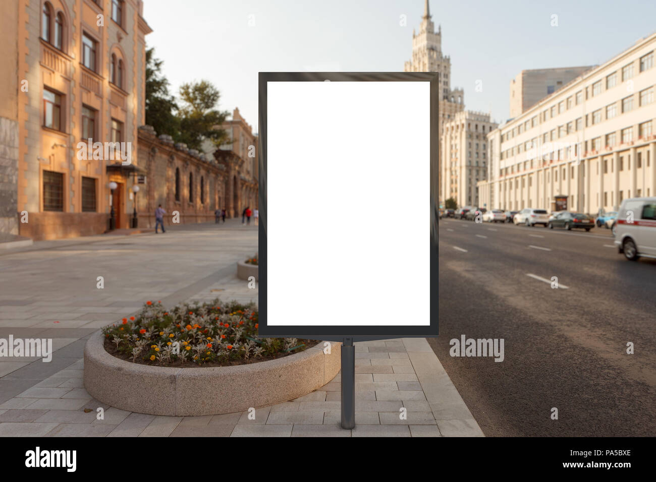 Blank street billboard poster stand on city background. 3d illustration ...