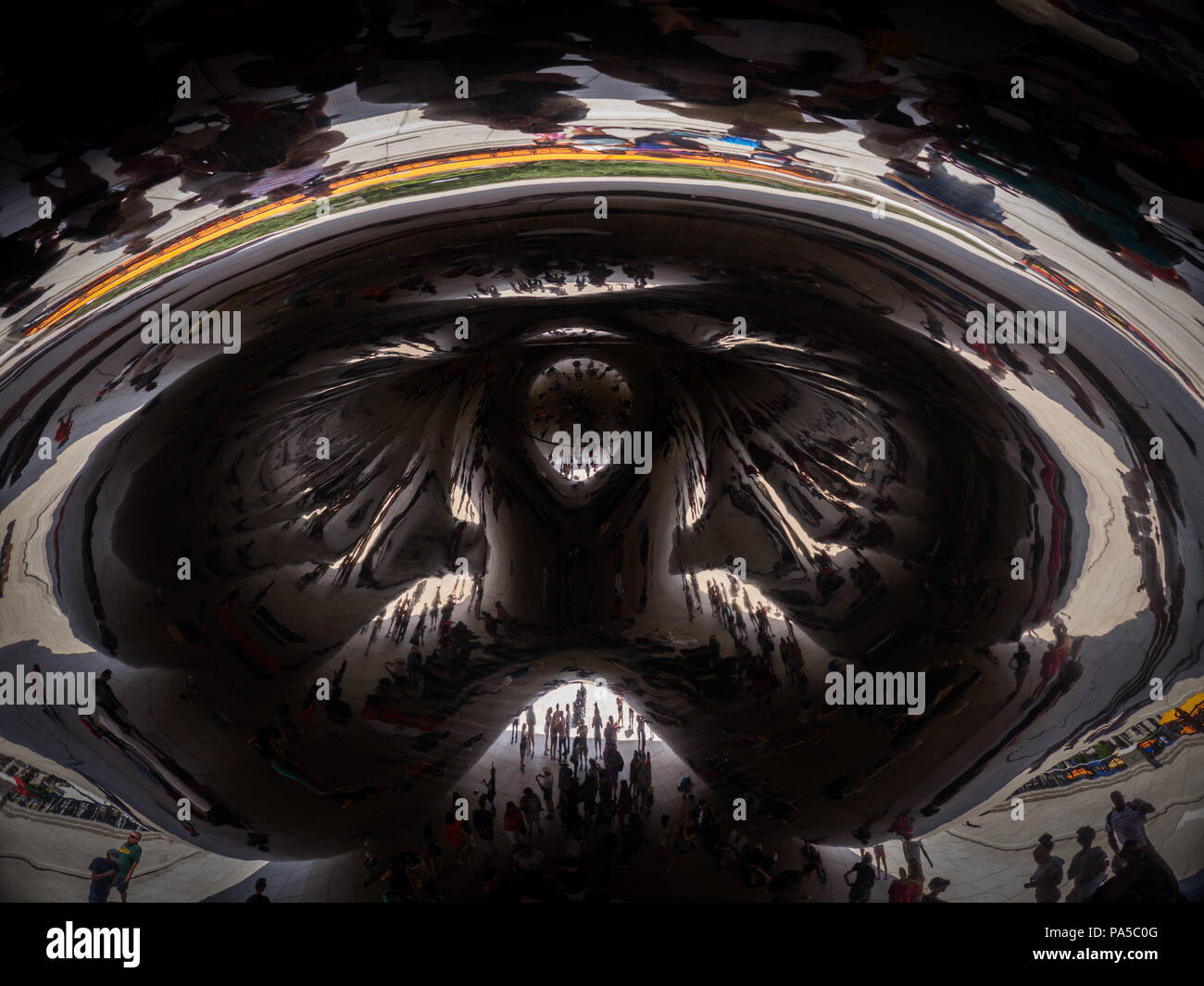 The iconic bean in Grant Park Chicago. Layers of peoples reflections ...