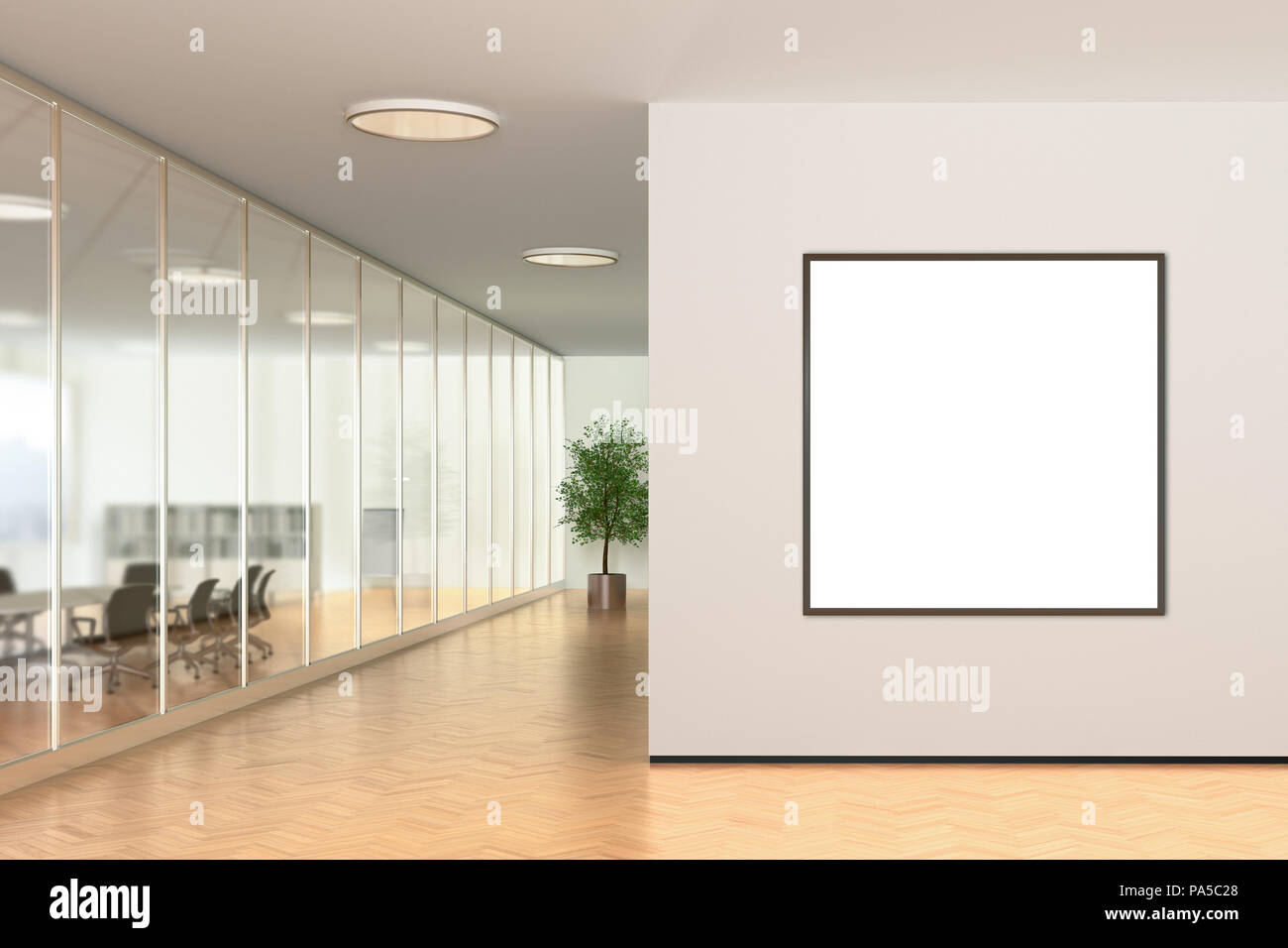 Blank square poster on the wall in modern office. 3d illustration Stock ...