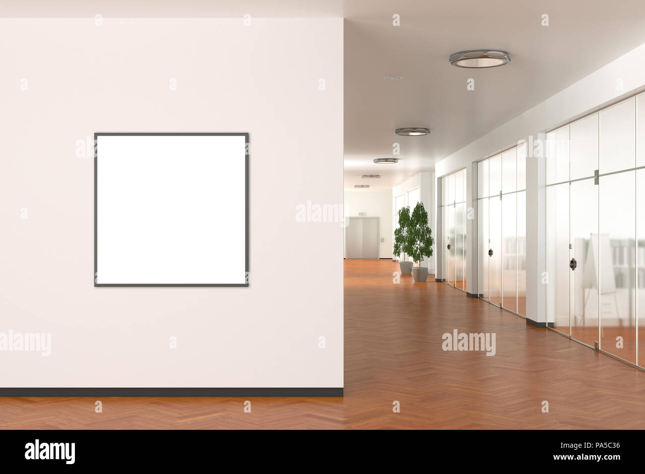 Blank square poster on the wall in modern office. 3d illustration Stock ...