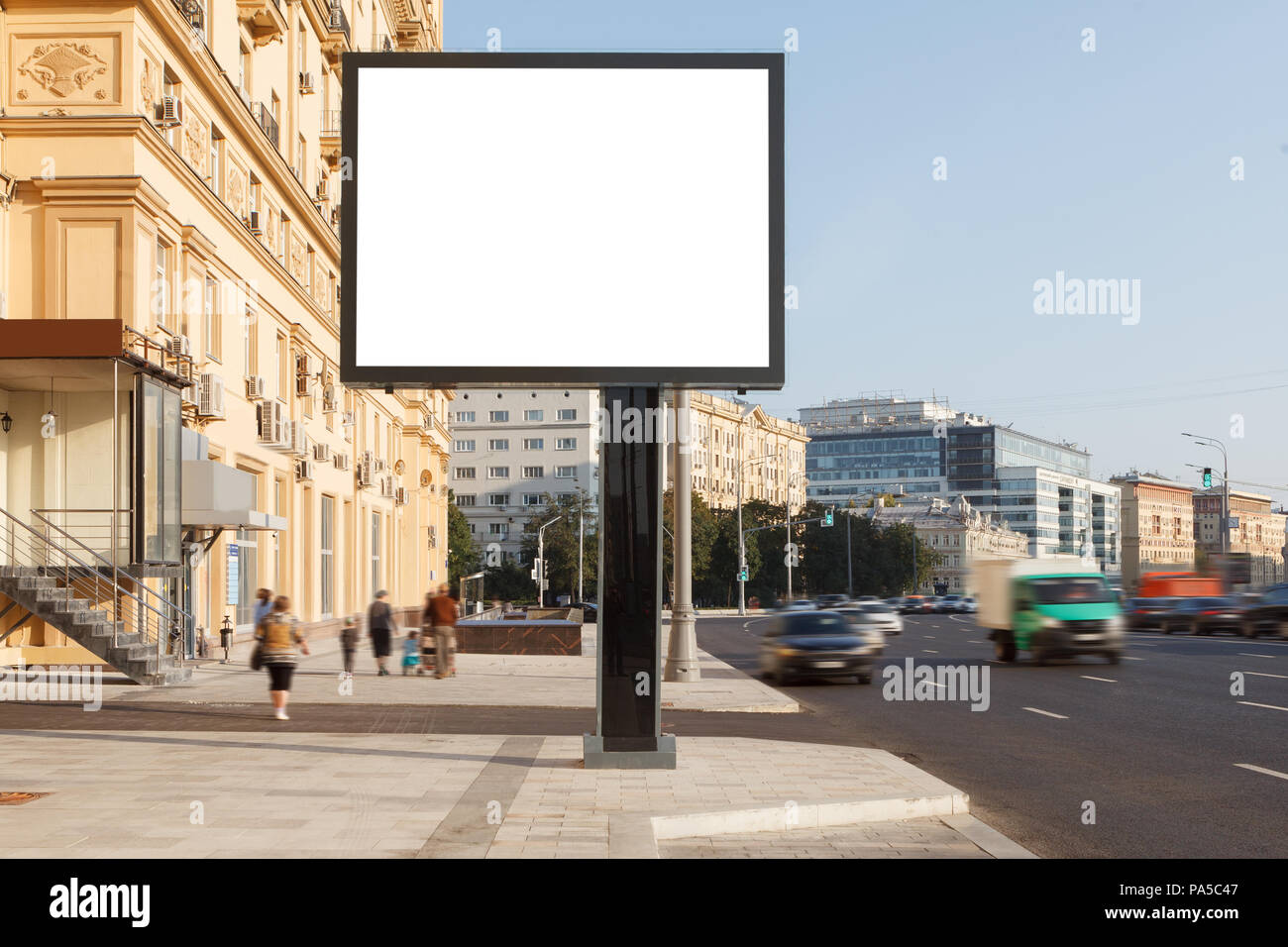Blank vertical street billboard or big board with city background Stock ...