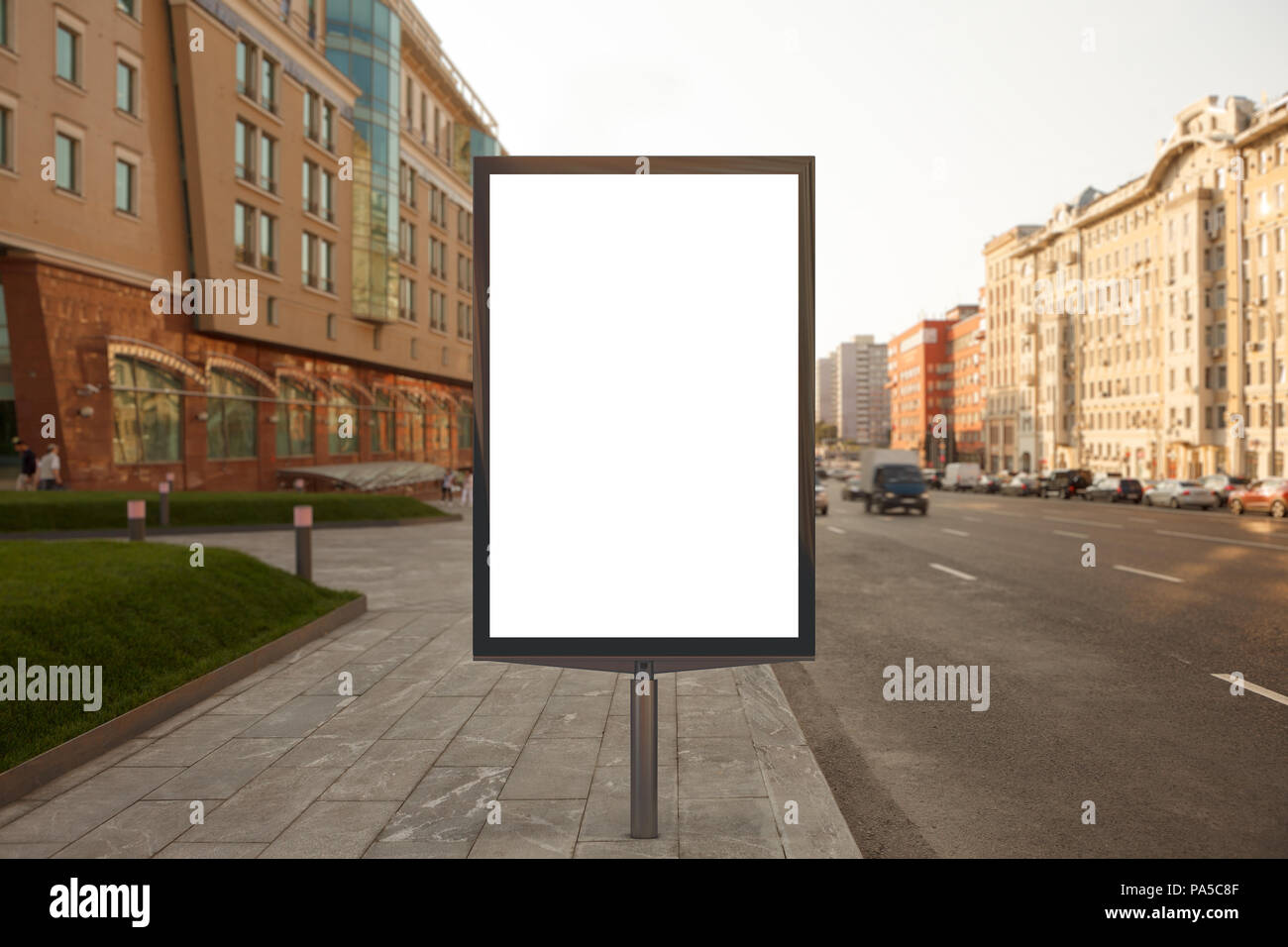 Blank street billboard poster stand on city background. 3d illustration ...