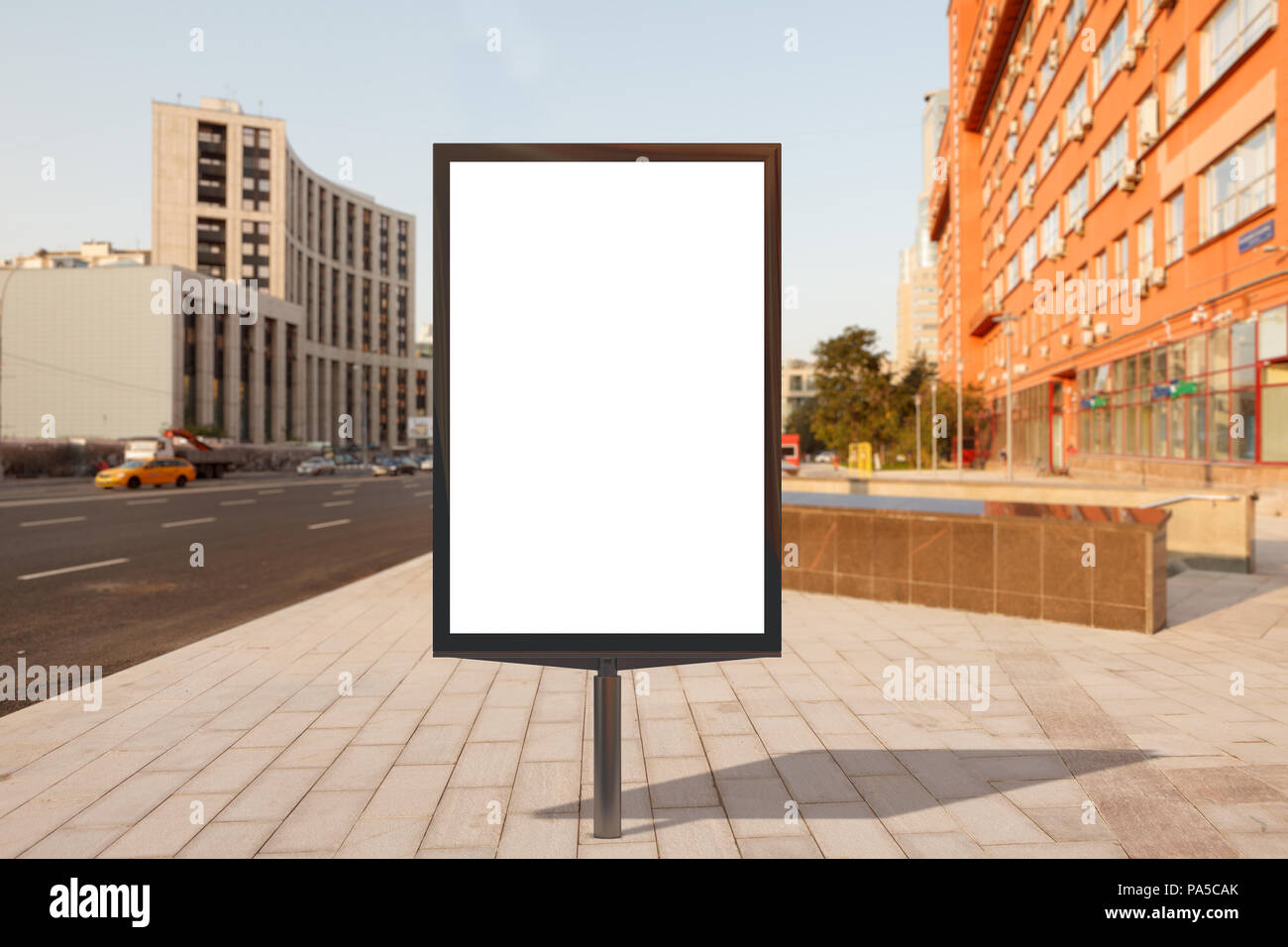 Blank street billboard poster stand on city background. 3d illustration ...