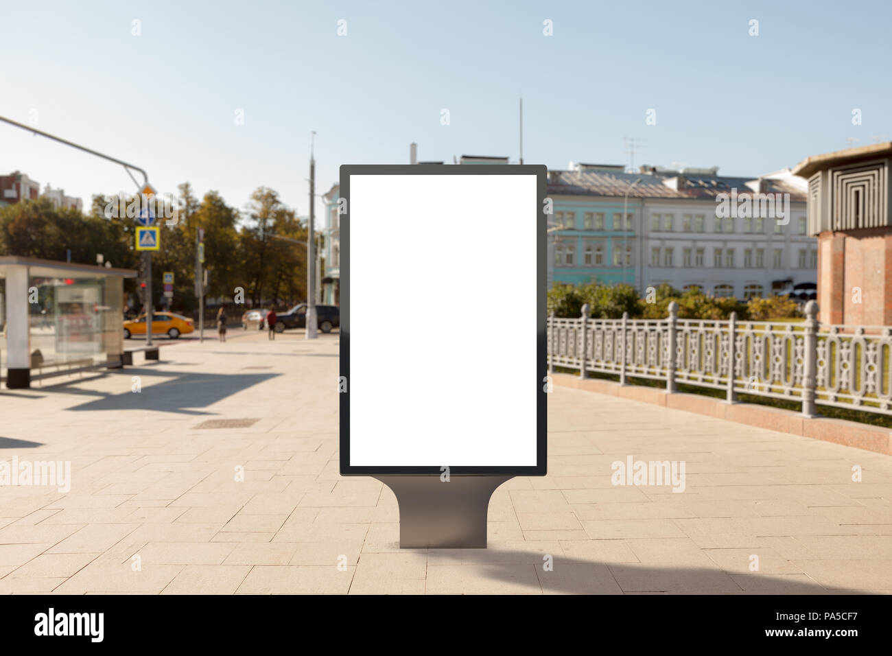 Blank street billboard poster stand on city background. 3d illustration ...