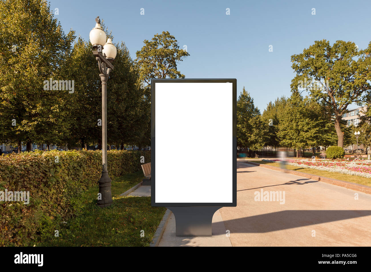 Blank street billboard poster stand in urban park. 3d illustration ...