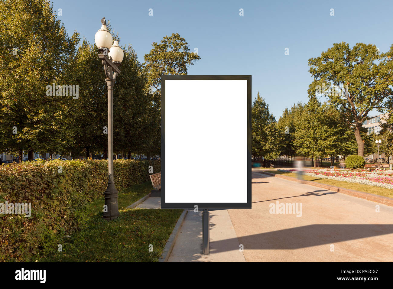 Blank street billboard poster stand in urban park. 3d illustration ...