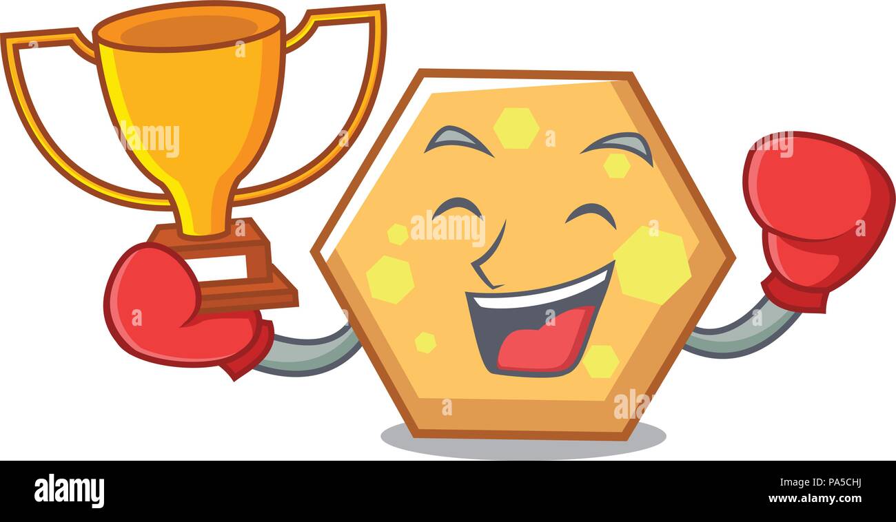Boxing winner hexagon mascot cartoon style vector illustration Stock ...
