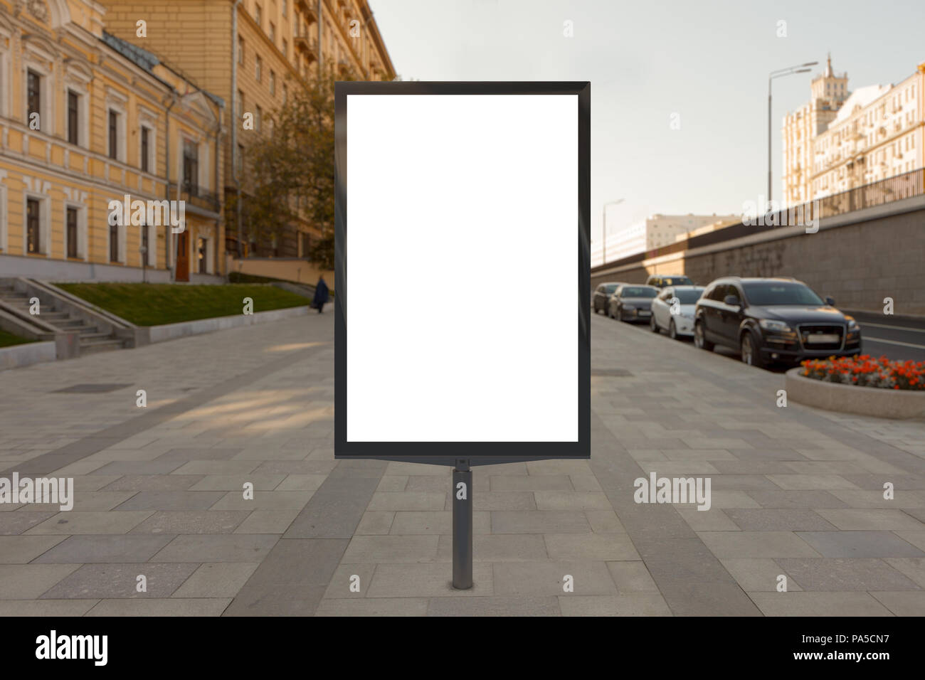 Blank street billboard poster stand on city background. 3d illustration ...
