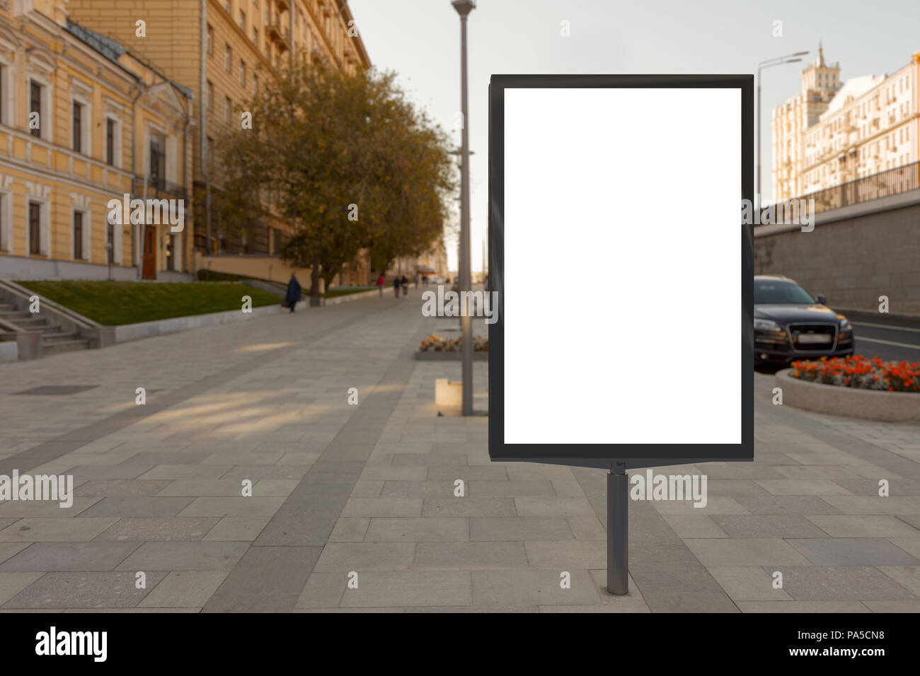 Blank street billboard poster stand on city background. 3d illustration ...