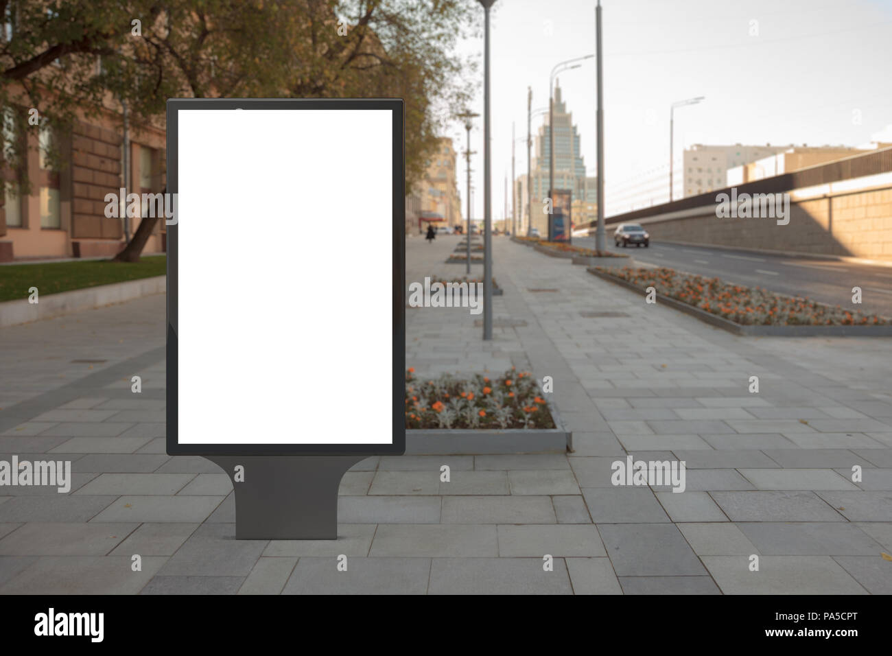 Blank street billboard poster stand on city background. 3d illustration ...