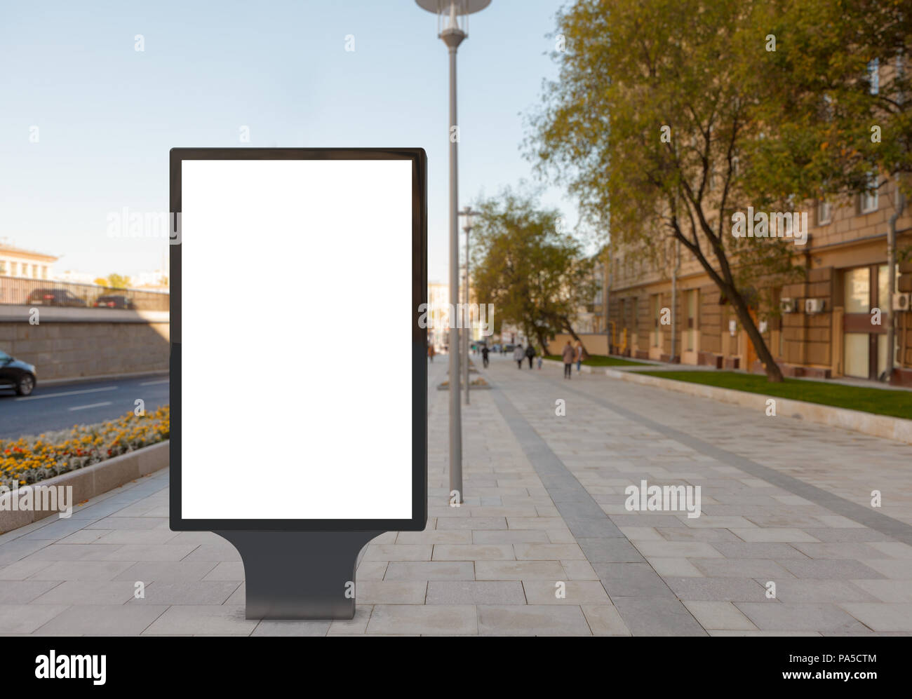 Blank street billboard poster stand on city background. 3d illustration ...