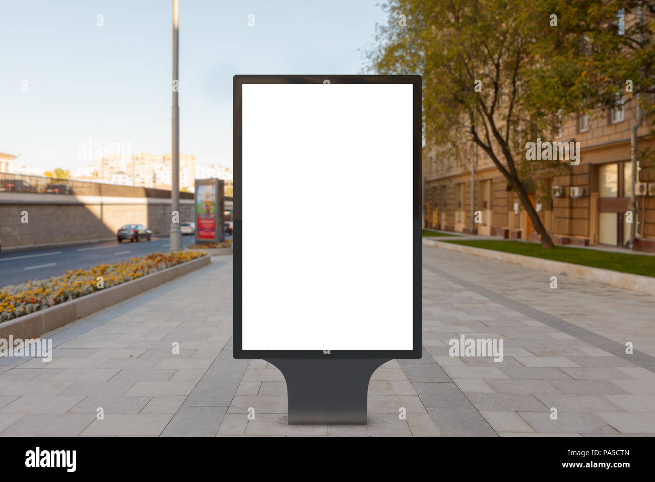 Blank street billboard poster stand on city background. 3d illustration ...