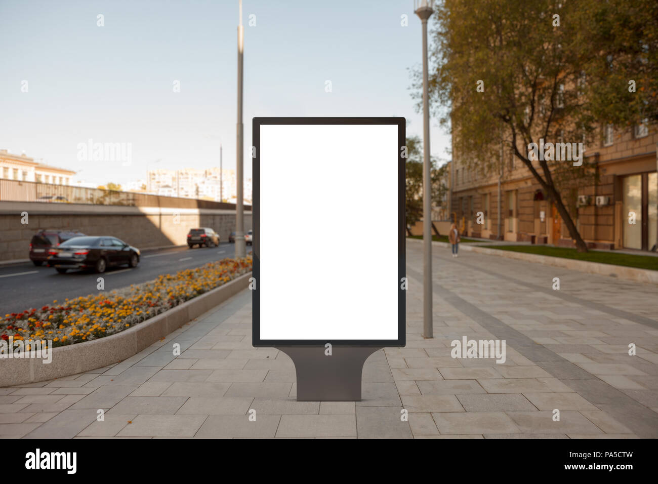 Blank street billboard poster stand on city background. 3d illustration ...