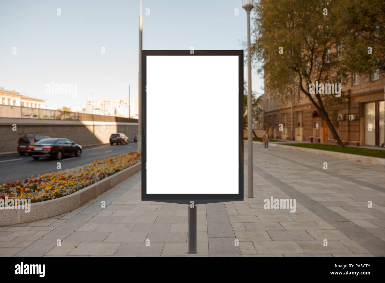 Blank street billboard poster stand on city background. 3d illustration ...