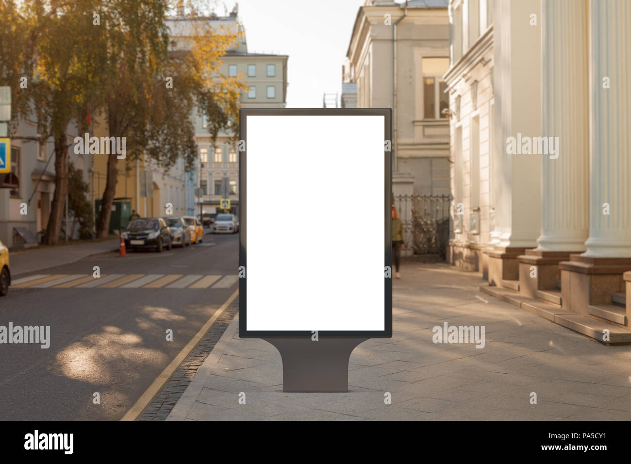 Blank street billboard poster stand on city background. 3d illustration ...