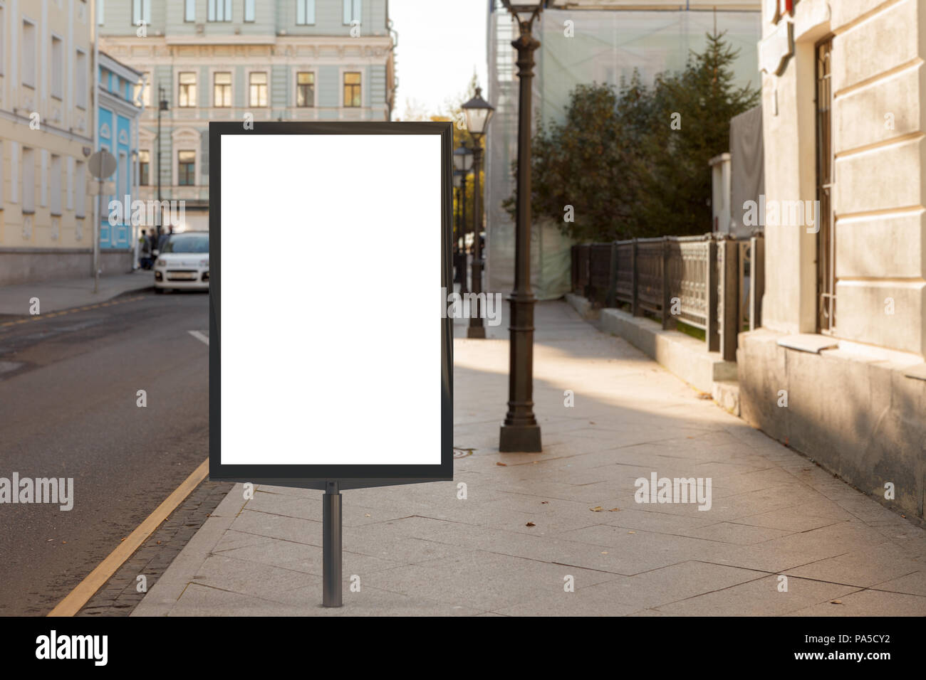 Blank street billboard poster stand on city background. 3d illustration ...