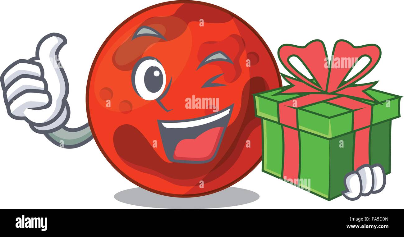 With gift mars planet mascot cartoon vector illustration Stock Vector ...