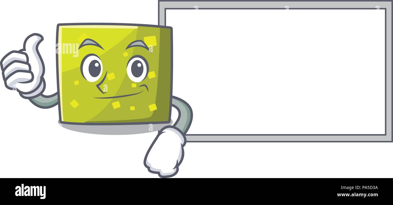 Thumbs up with board square character cartoon style vector illustration ...