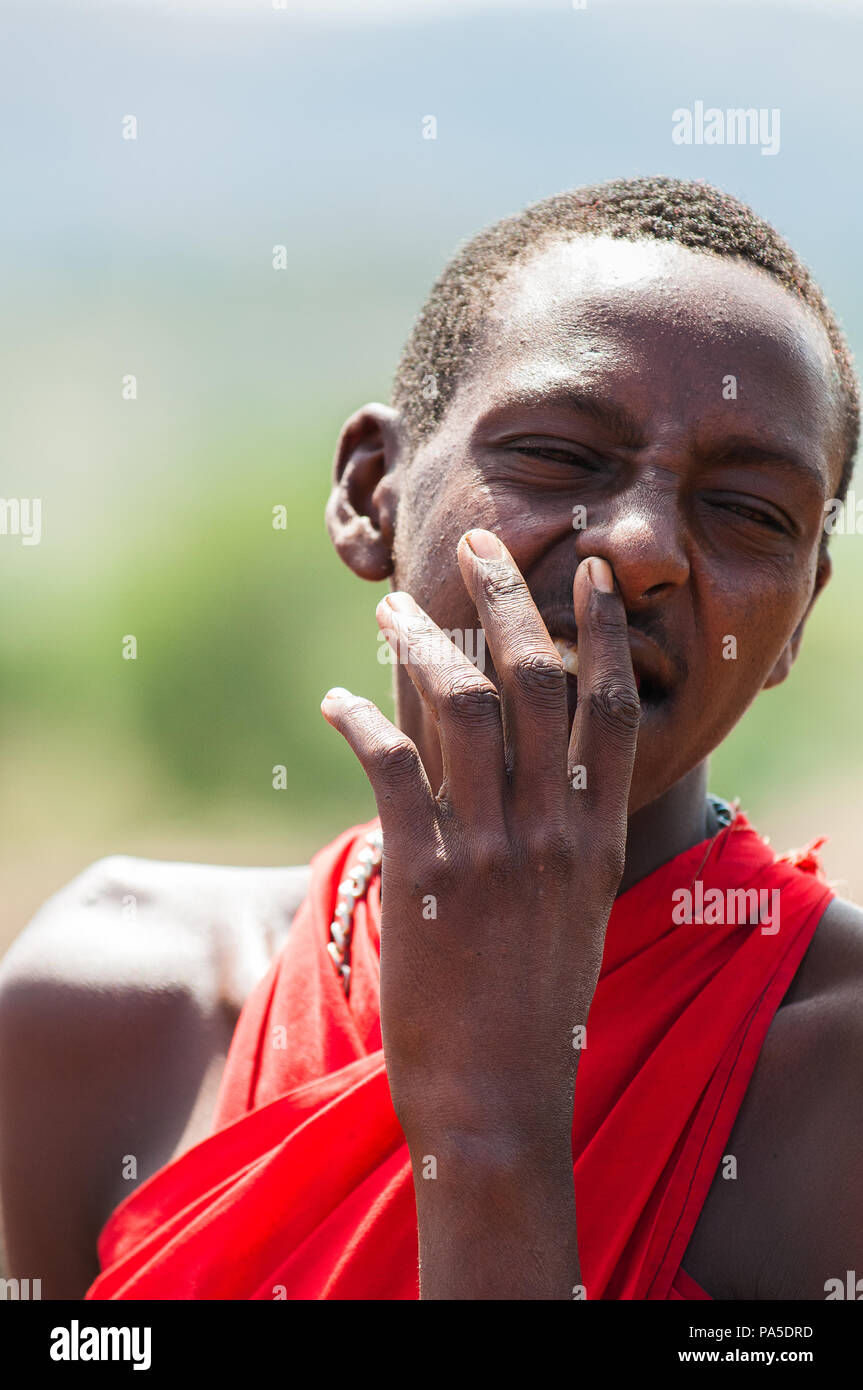 AMBOSELI, KENYA - OCTOBER 10, 2009: Portrait of an unidentified Massai ...