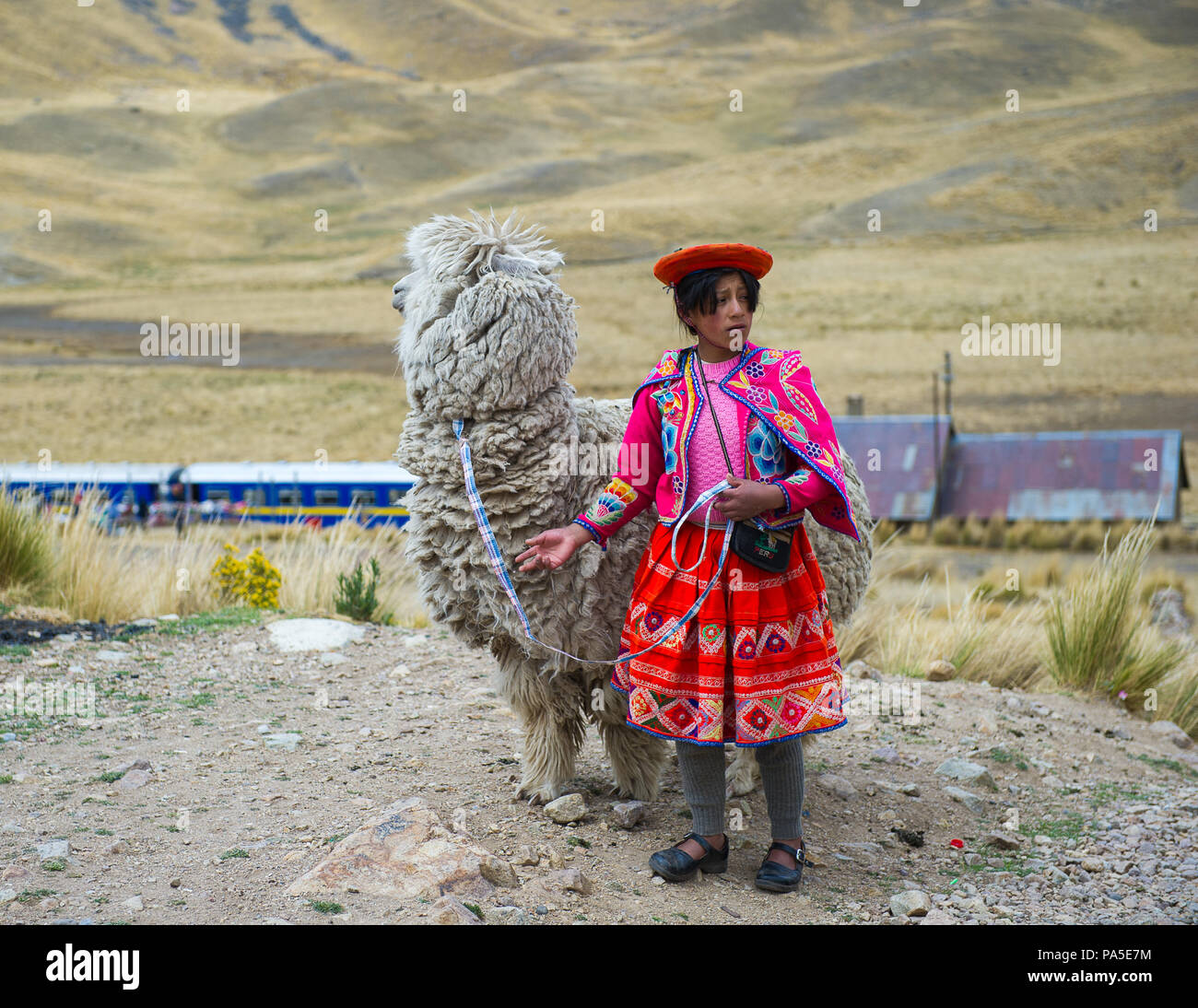 PERU - NOVEMBER 6, 2010: Portriat of a little girl in traditional ...