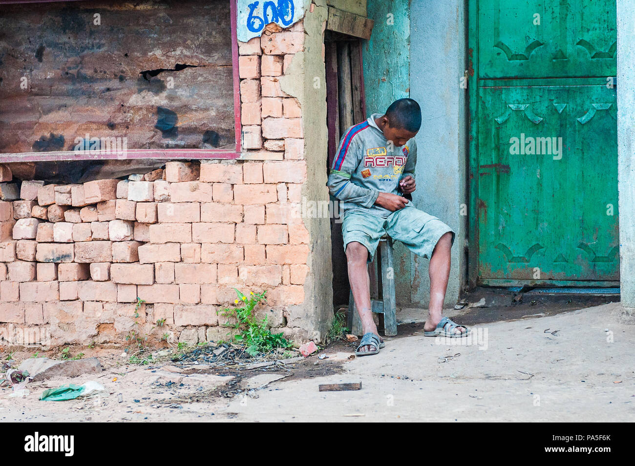 ANTANANARIVO, MADAGASCAR - JUNE 29, 2011: Unidentified Madagascar plays ...