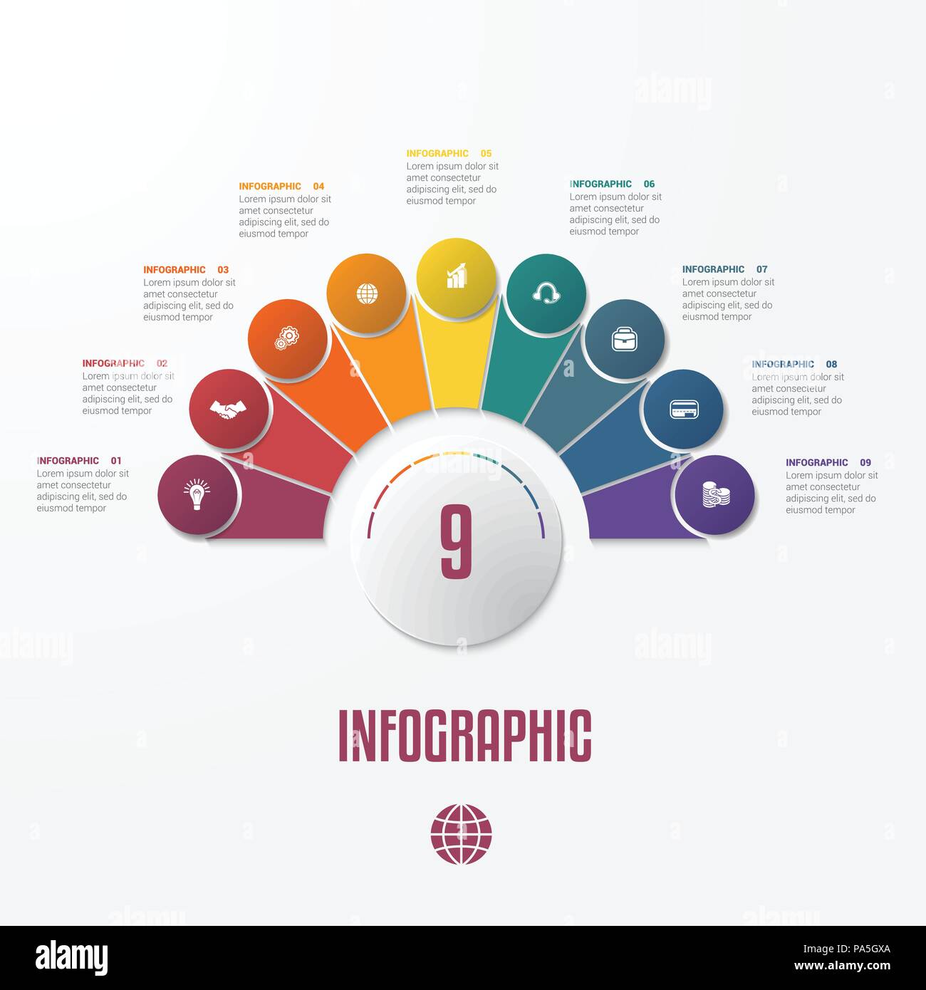 Set Chart Template Elements Infographics Conceptual Cyclic Processes for 9 Positions Possible to ...