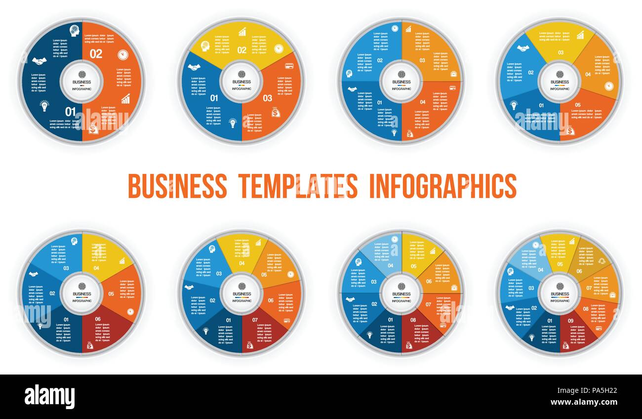 Colorful Ring for cyclic process Infographics. Templates for 3, 4, 5, 6 ...