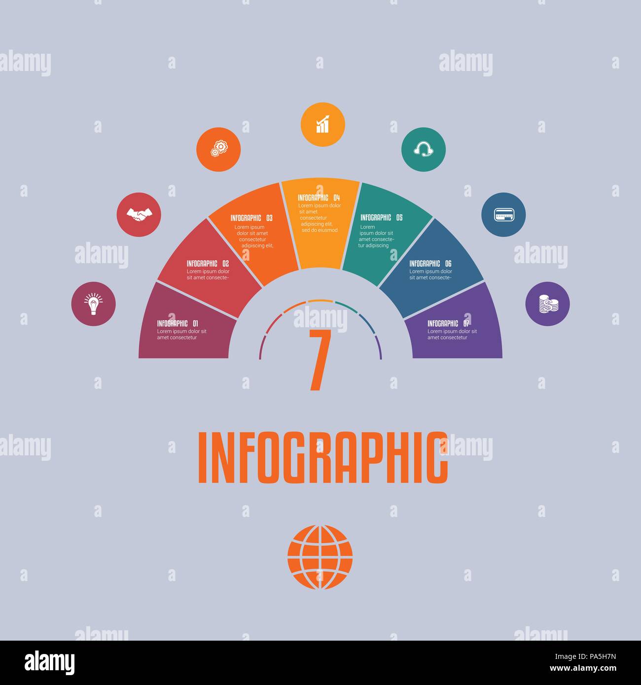 Infographic Template from colourful Parts Semicircle with text areas on ...