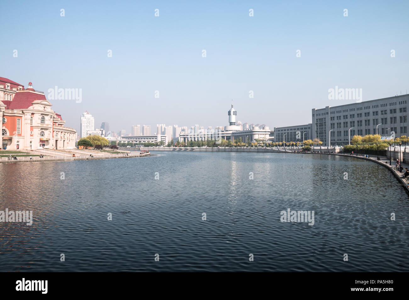 Cityscape of Tianjin, China. The word on the building is: Tianjin ...