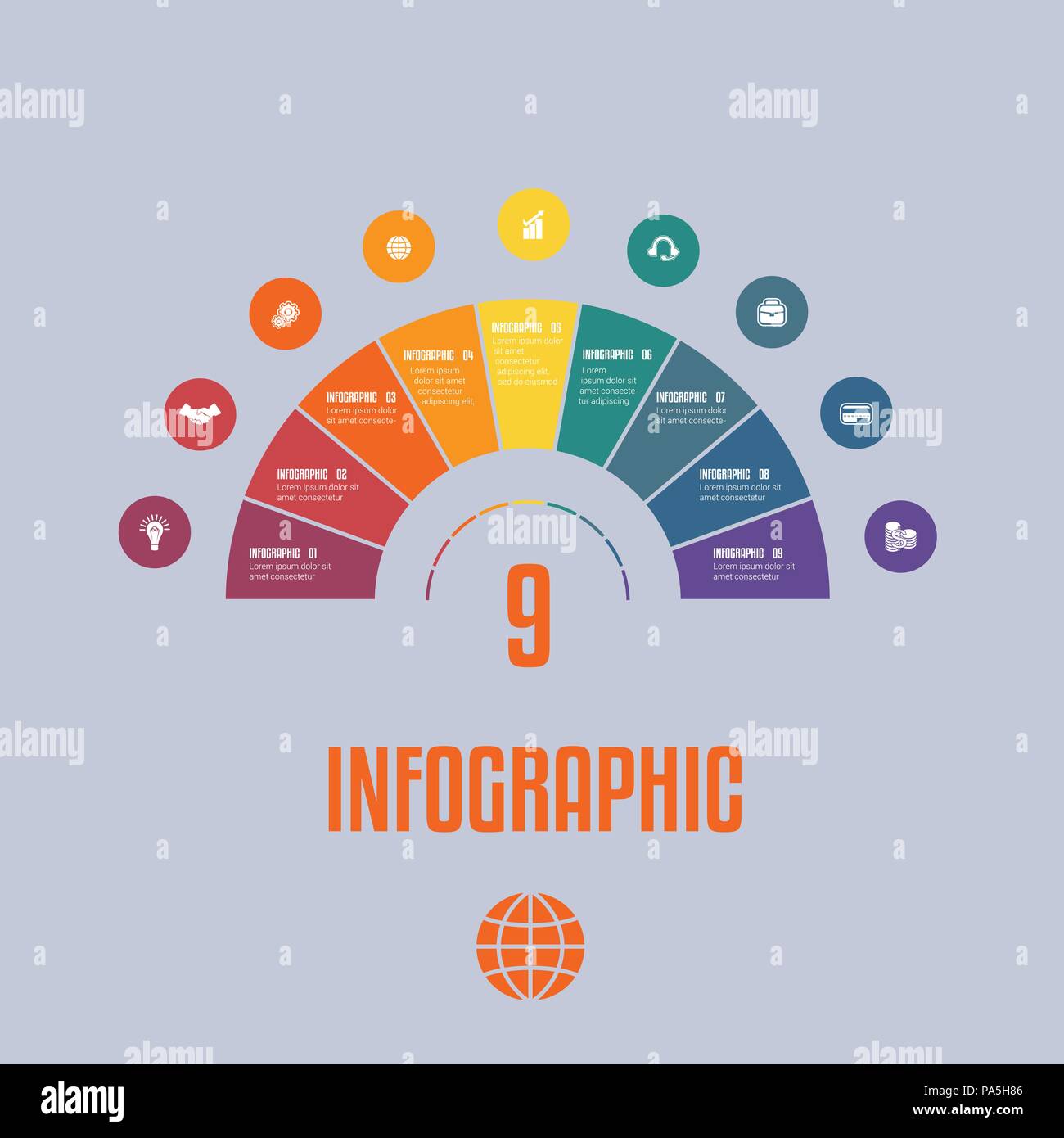 Timeline infographic template nine positions hi-res stock photography ...