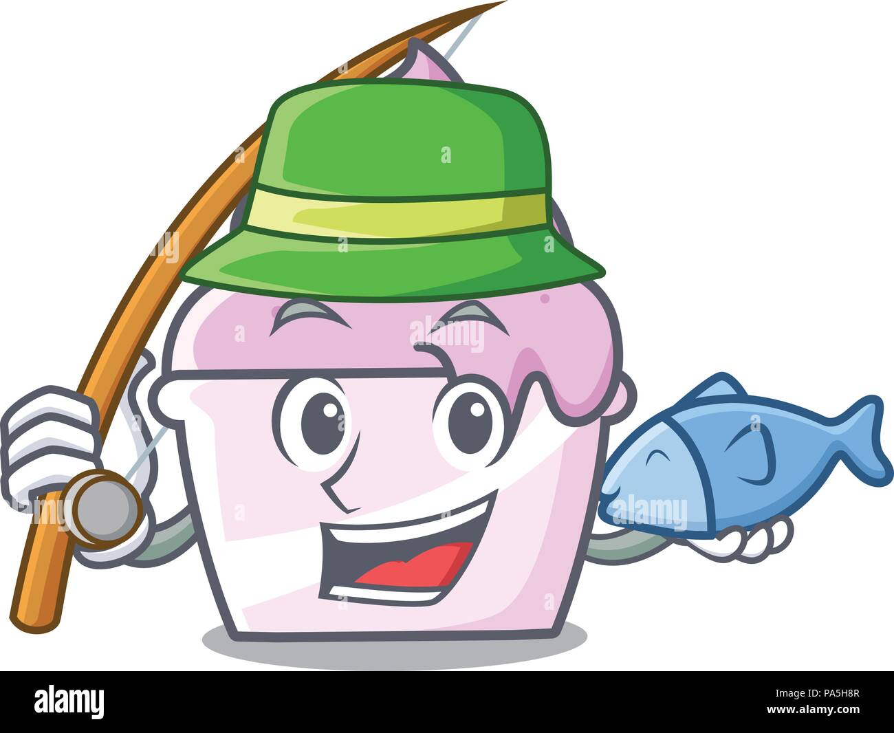 Fishing ice cream paper cup mascot cartoon vector illustration Stock ...