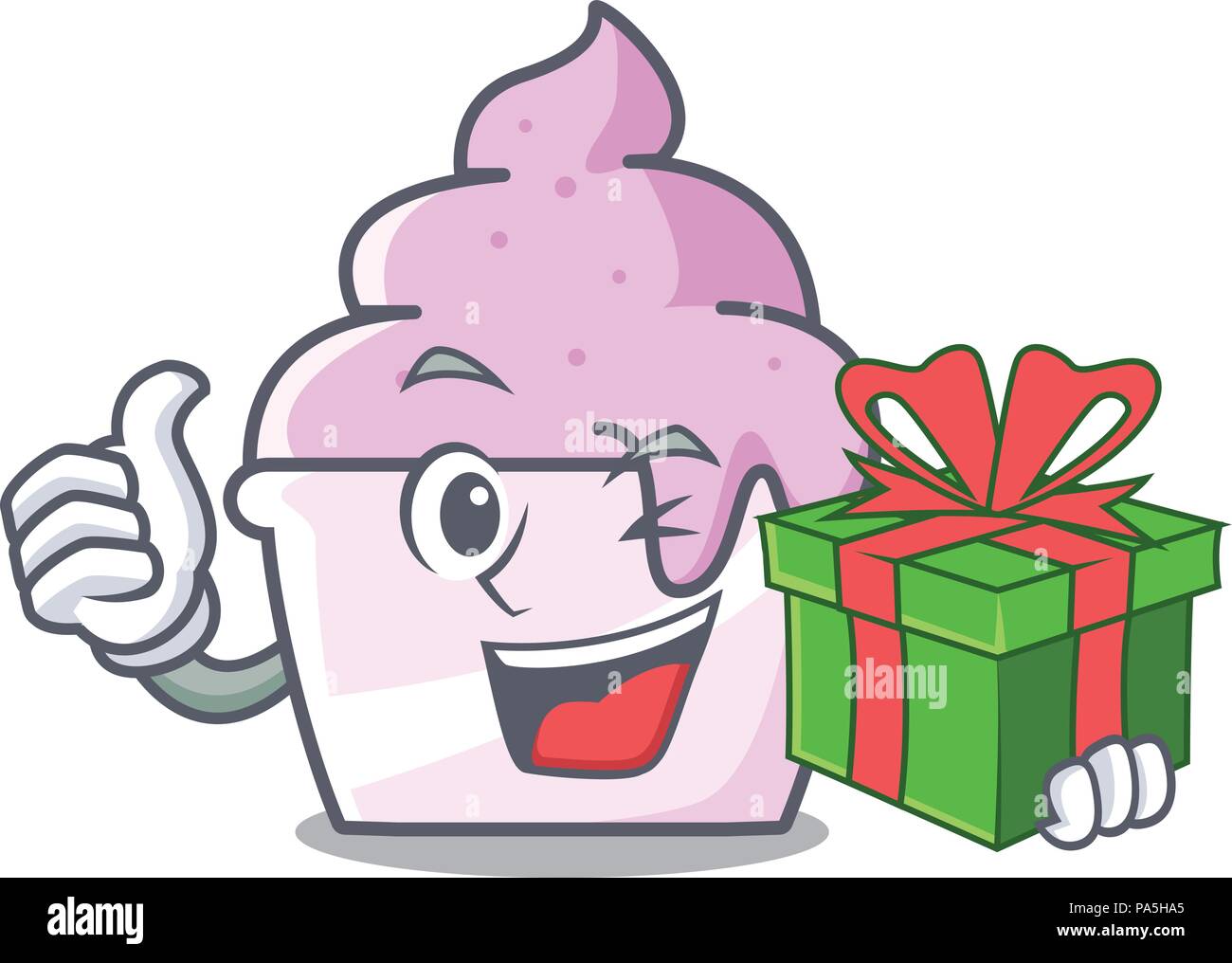 With gift ice cream paper cup mascot cartoon vector illustration Stock ...