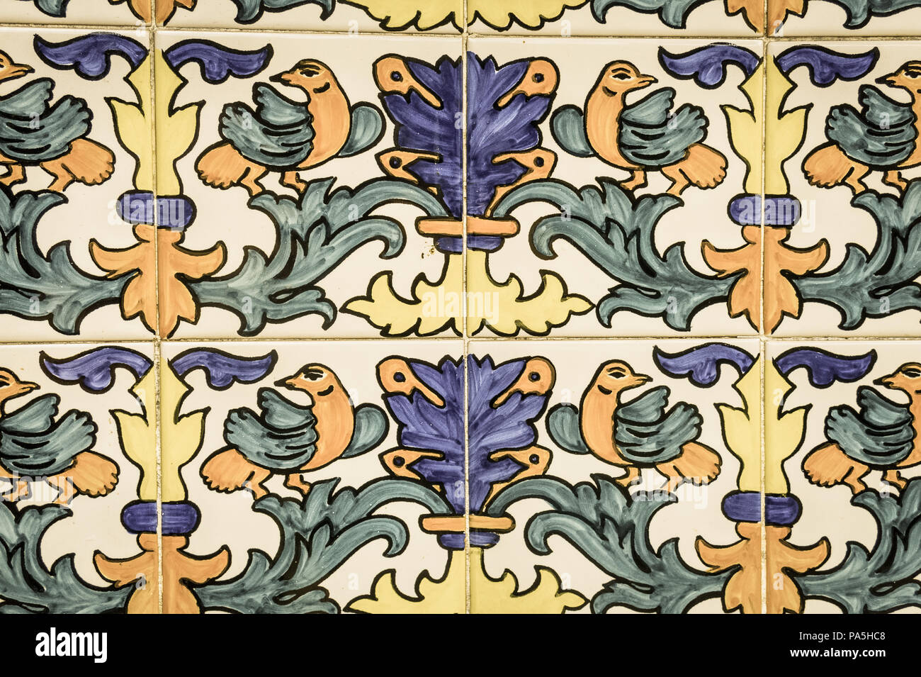 Set of typical Catalan mosaics, with animal and nature motifs ...