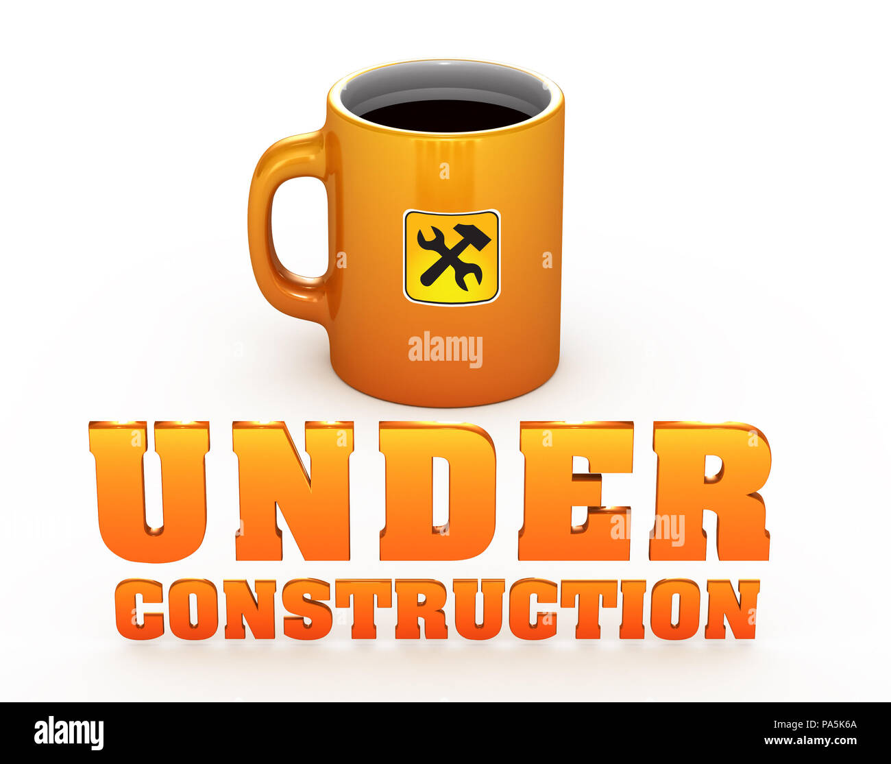 Under construction theme with a mug of coffee isolated on white for web ...