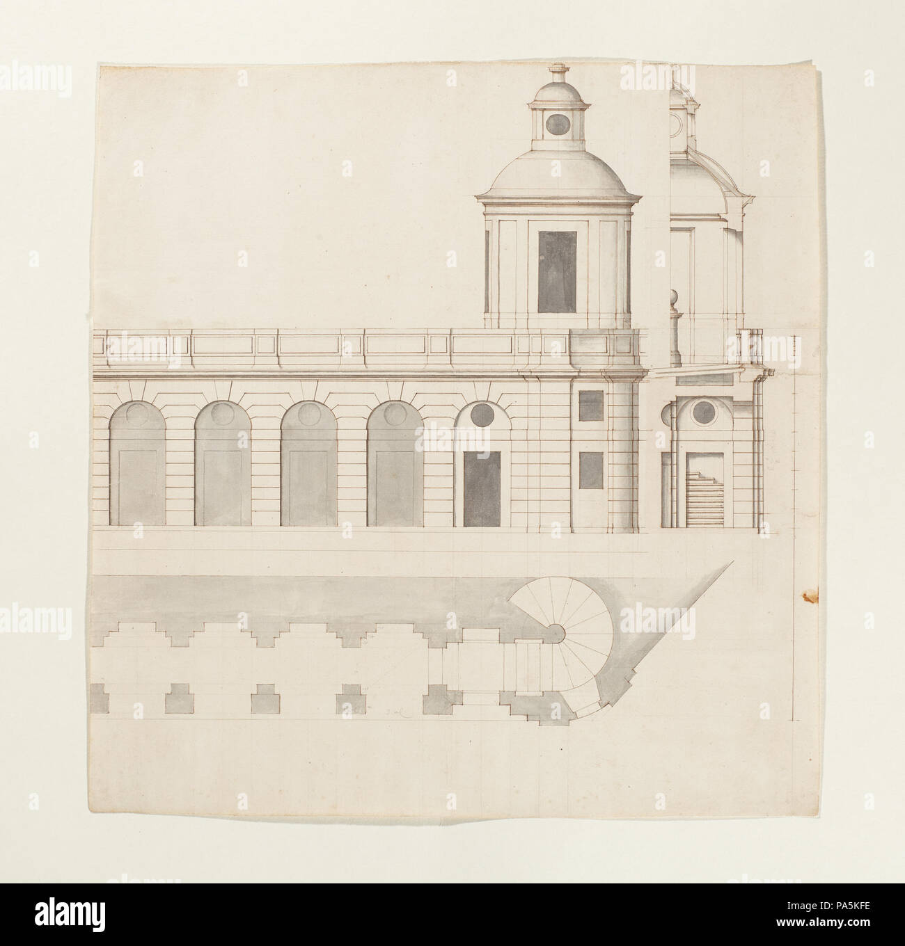 URI 234 Skoklosters slott planerade sjögårdsbyggnad, ritning från 1650 ...