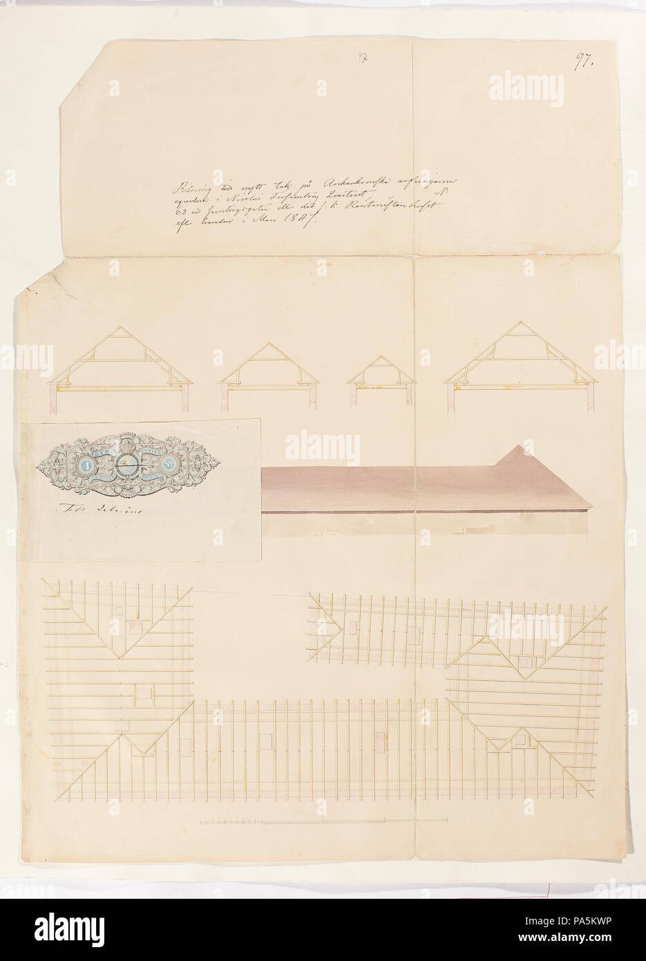 URI 218 Ritning över takkonstruktion, 1847 - Skoklosters slott - 98092 ...