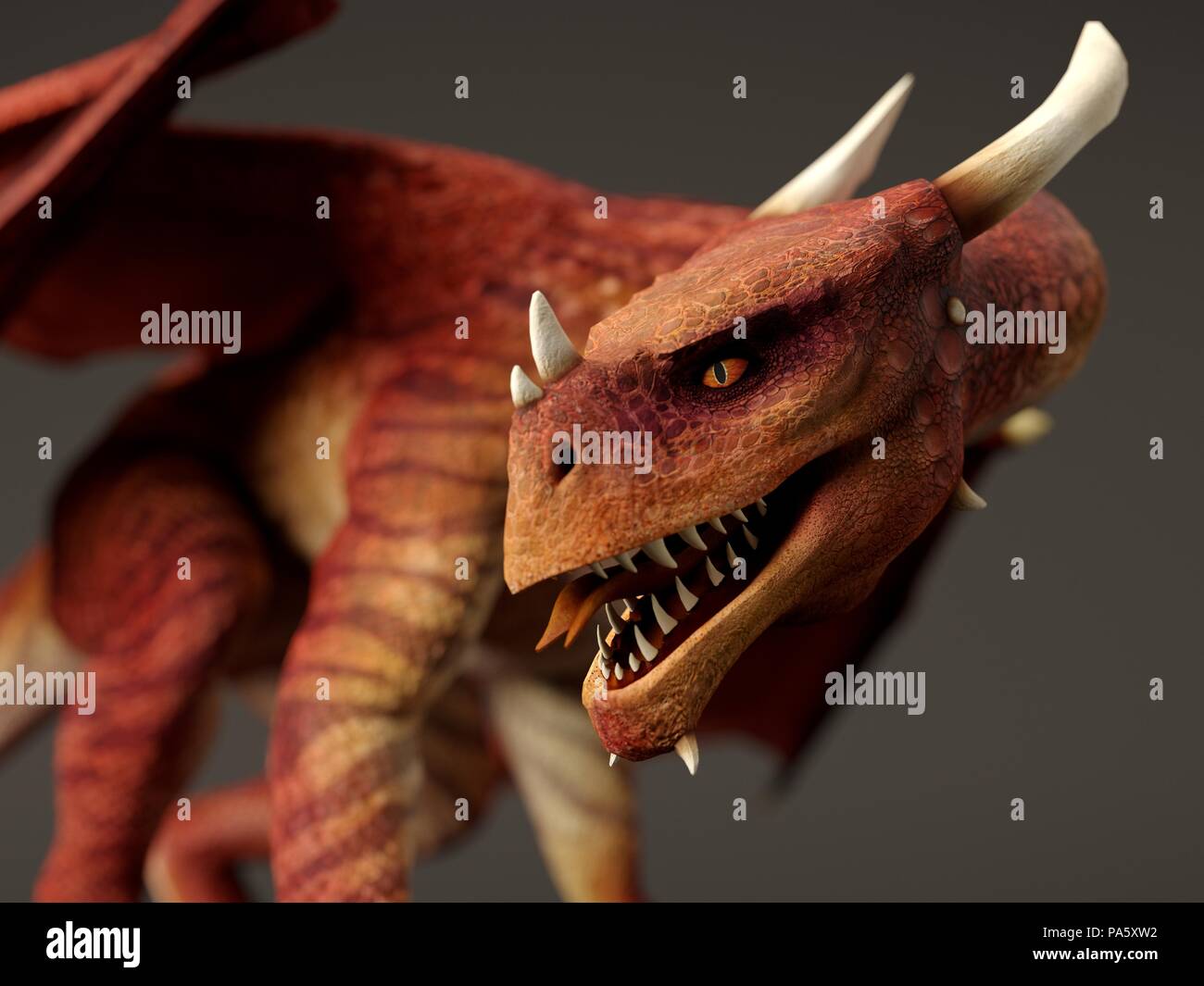 3d rendering of the red dragon isolated on black background Stock Photo ...