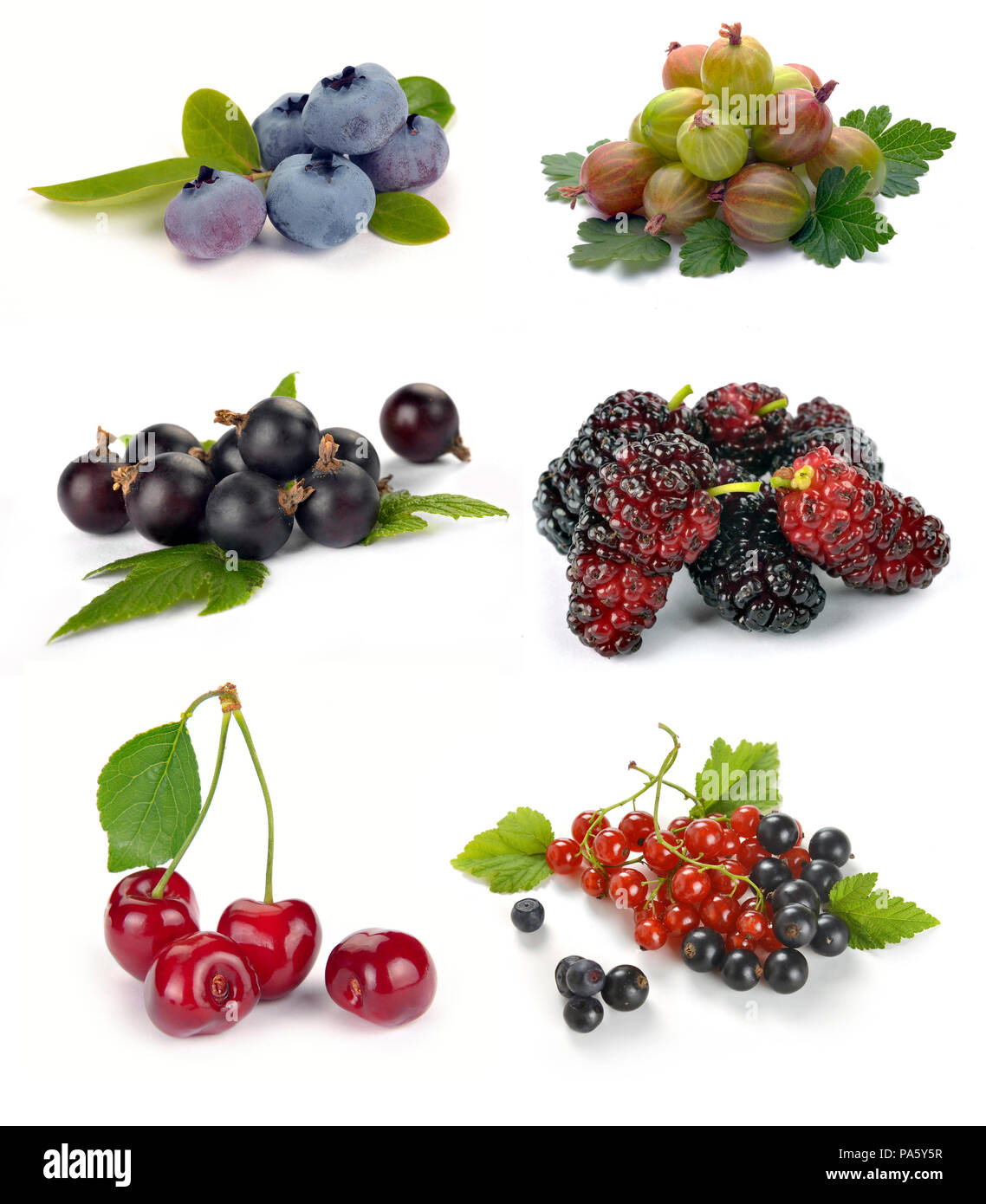 set of different berries on a white background Stock Photo - Alamy