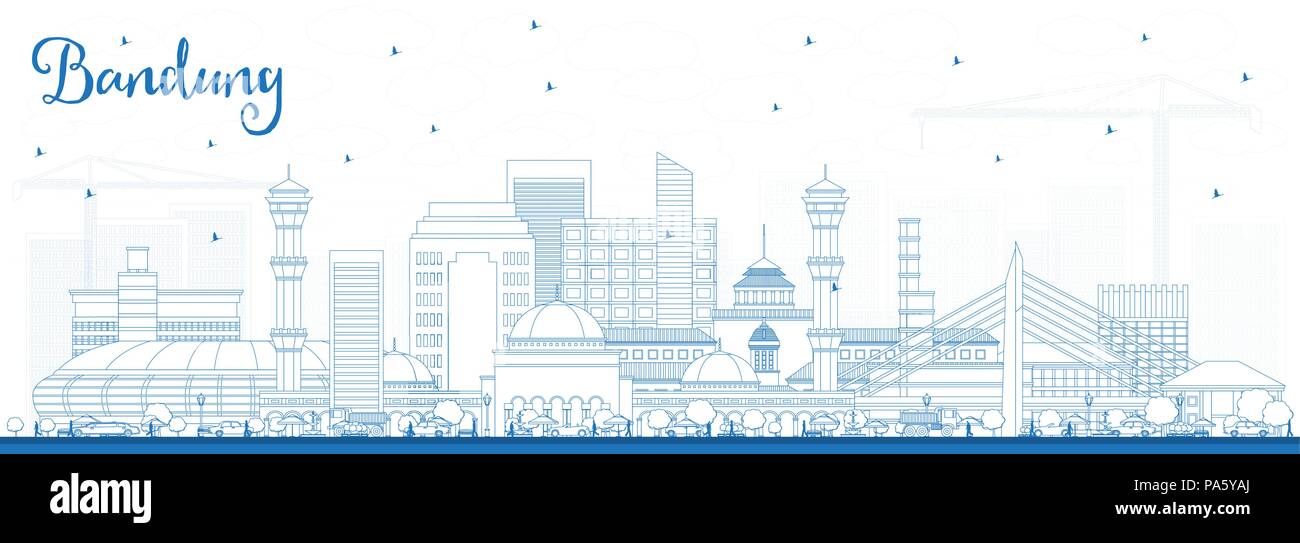 Outline Bandung Indonesia City Skyline with Blue Buildings. Vector ...