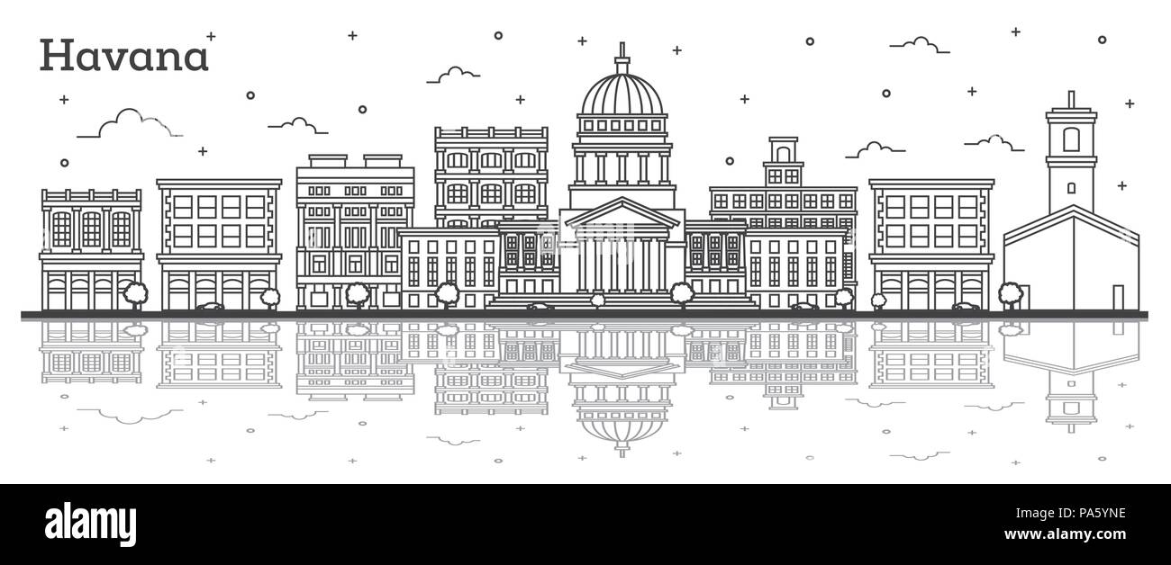 Outline Havana Cuba City Skyline with Historic Buildings and ...
