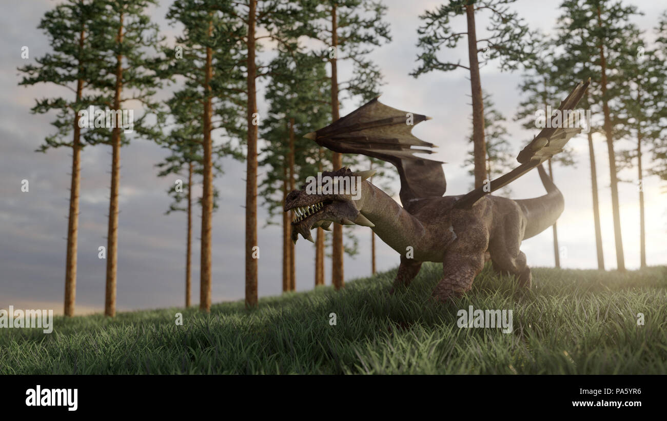 3d rendering of the brown dragon ready to attack Stock Photo - Alamy