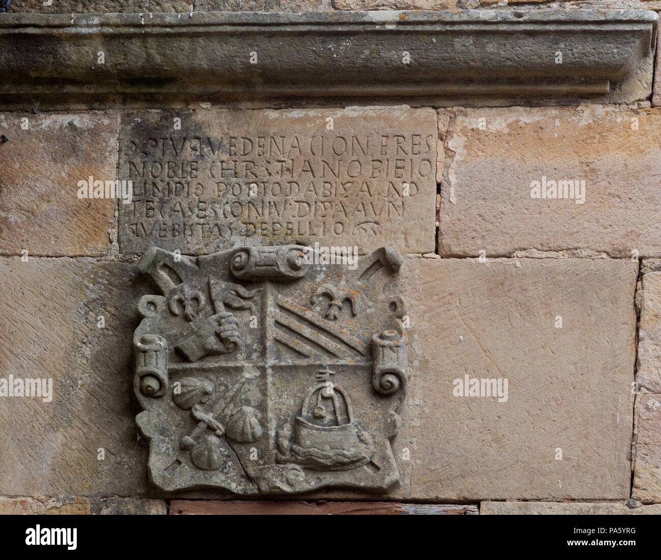 Nobiliary shield and anti-Jewish inscription, of the palace of the ...
