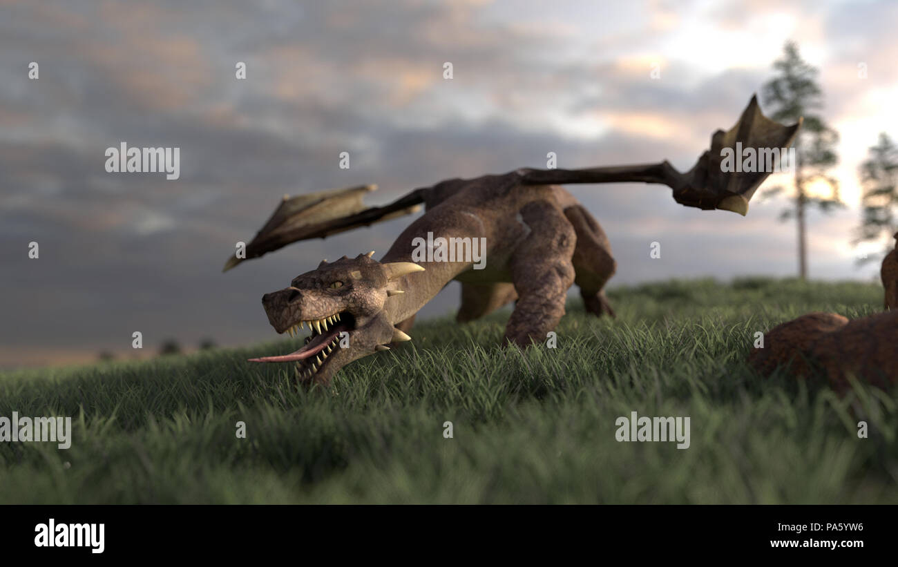 3d rendering of the brown dragon ready to attack Stock Photo - Alamy