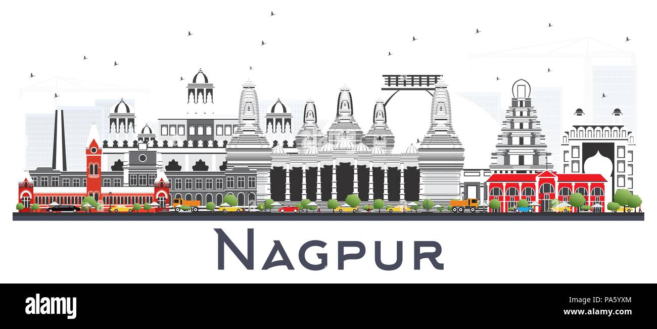 Nagpur India City Skyline with Gray Buildings Isolated on White. Vector ...
