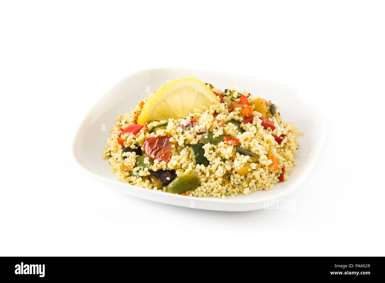 Couscous with vegetables isolated on white background Stock Photo - Alamy