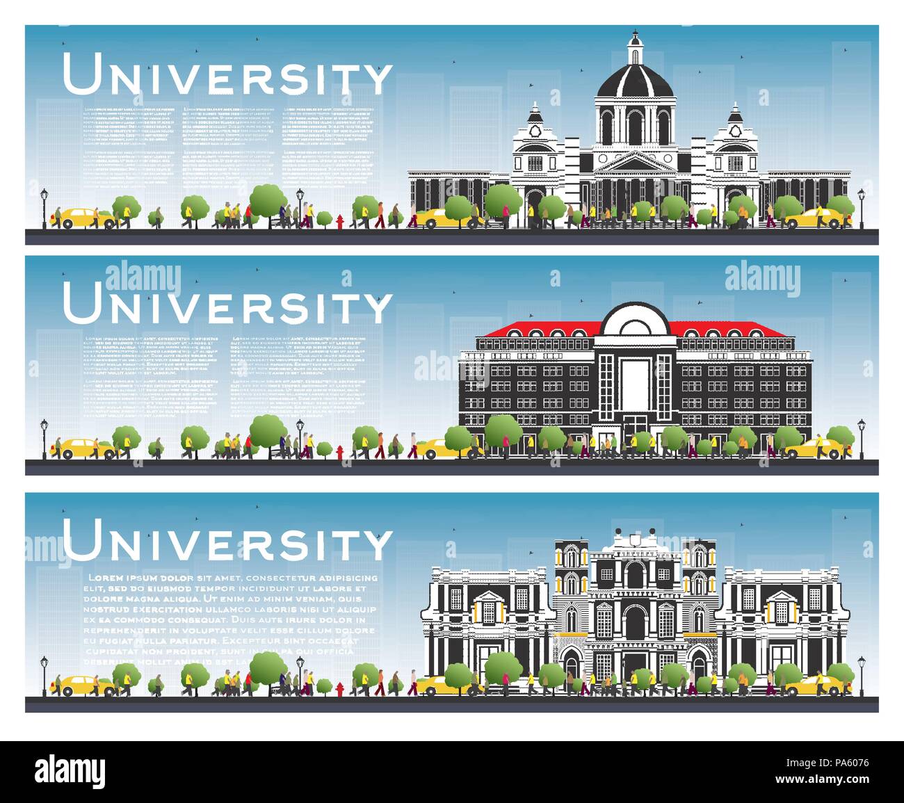 Set of University Campus Study Banners. Vector Illustration. Students ...
